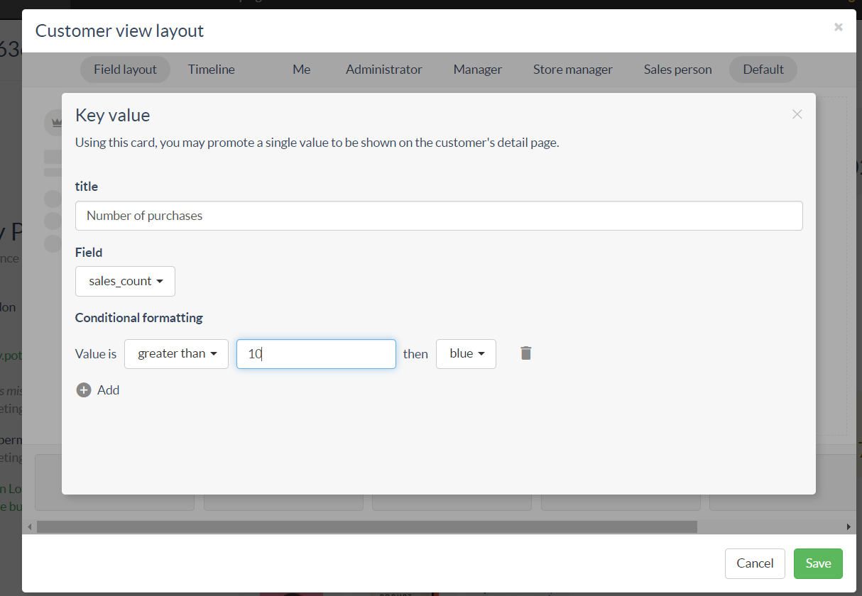 Customer 360° view layout configuration