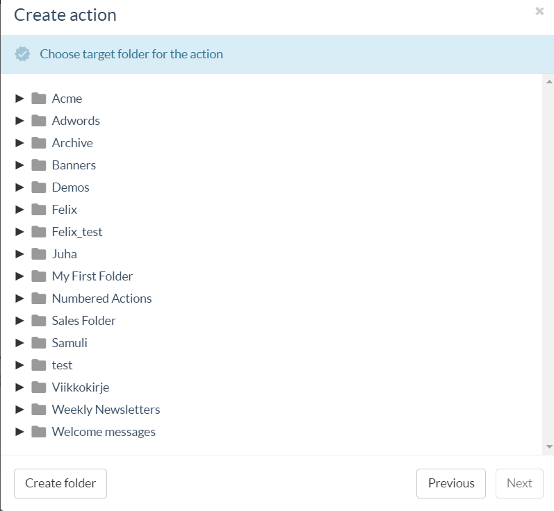 Creating an email campaign action — Whole process