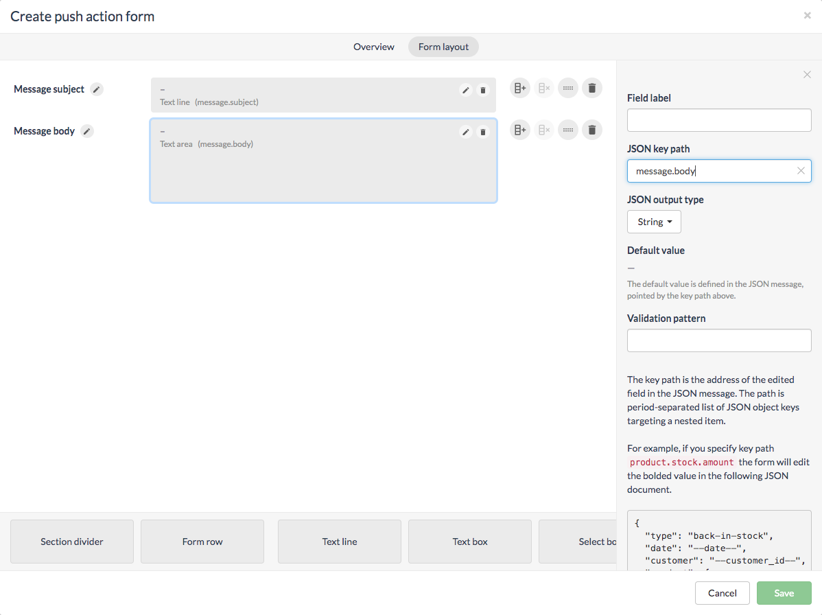 How to set up a push action