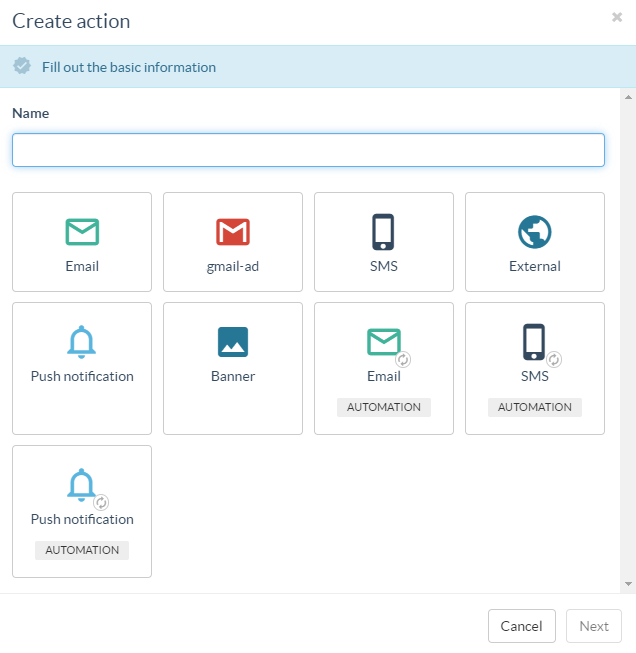 Creating an email campaign action — Whole process